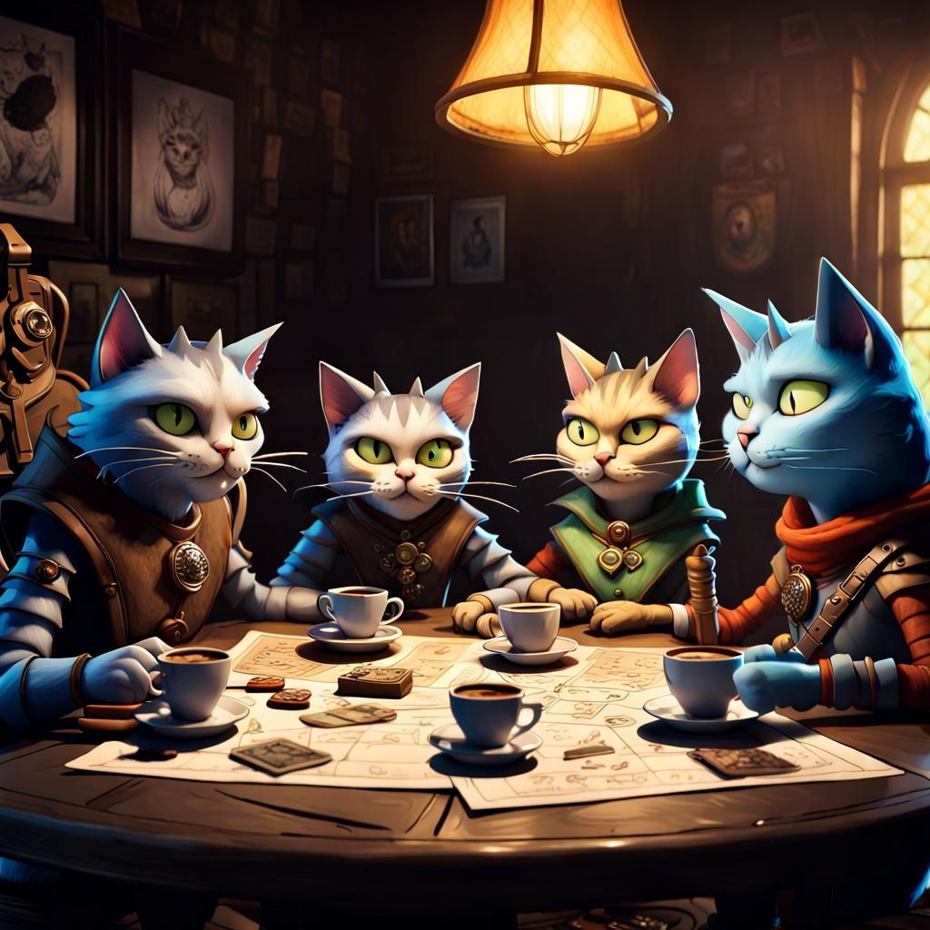 DND Playing Cats - AI Generated Artwork - NightCafe Creator