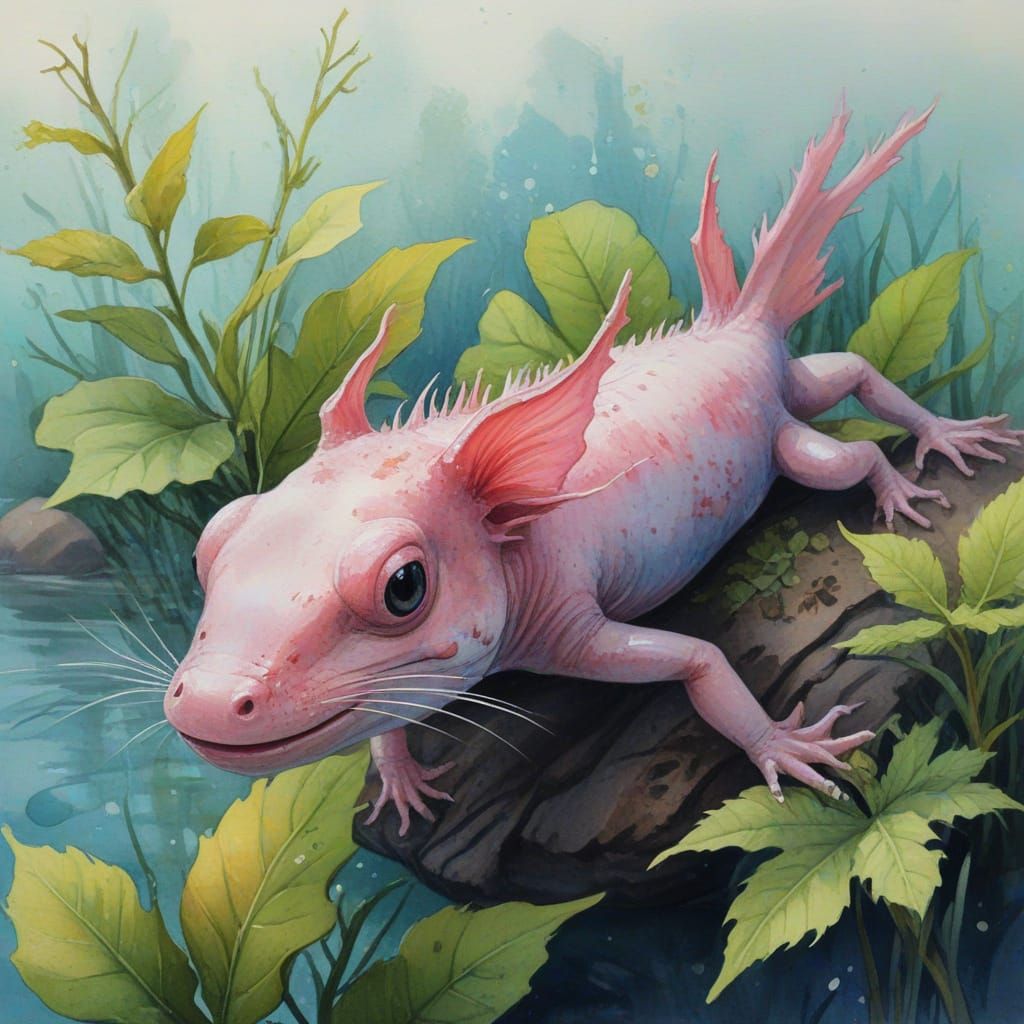 Axolotls - Ethereal Axolotls in Vibrant Gouache Masterpiece