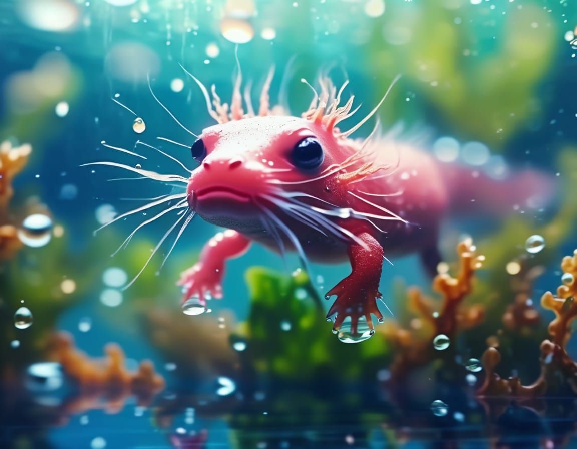 Axolotl in Gibi style. - Axolotl in Whimsical Studio Ghibli...