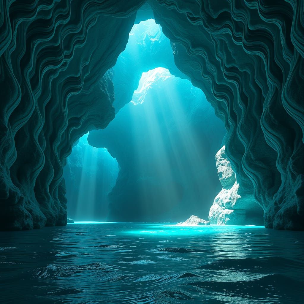 ocean caves - Surreal Ocean Caves in Hyper-Realistic Style