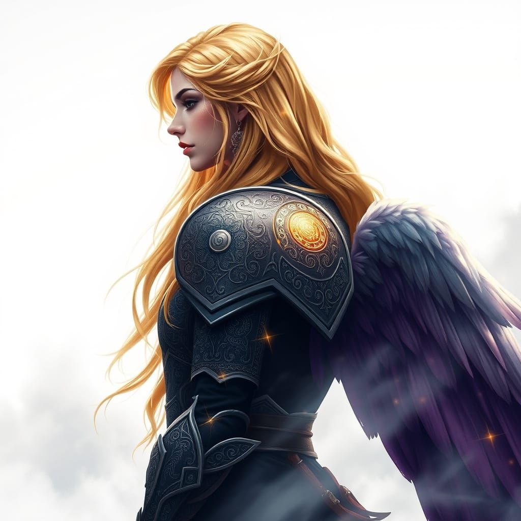 Regal Valkyrie in Intricately Etched Armor with No... - AI Art