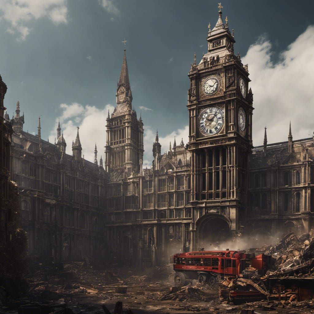 Apocalyptic London tower V2 - AI Generated Artwork - NightCafe Creator