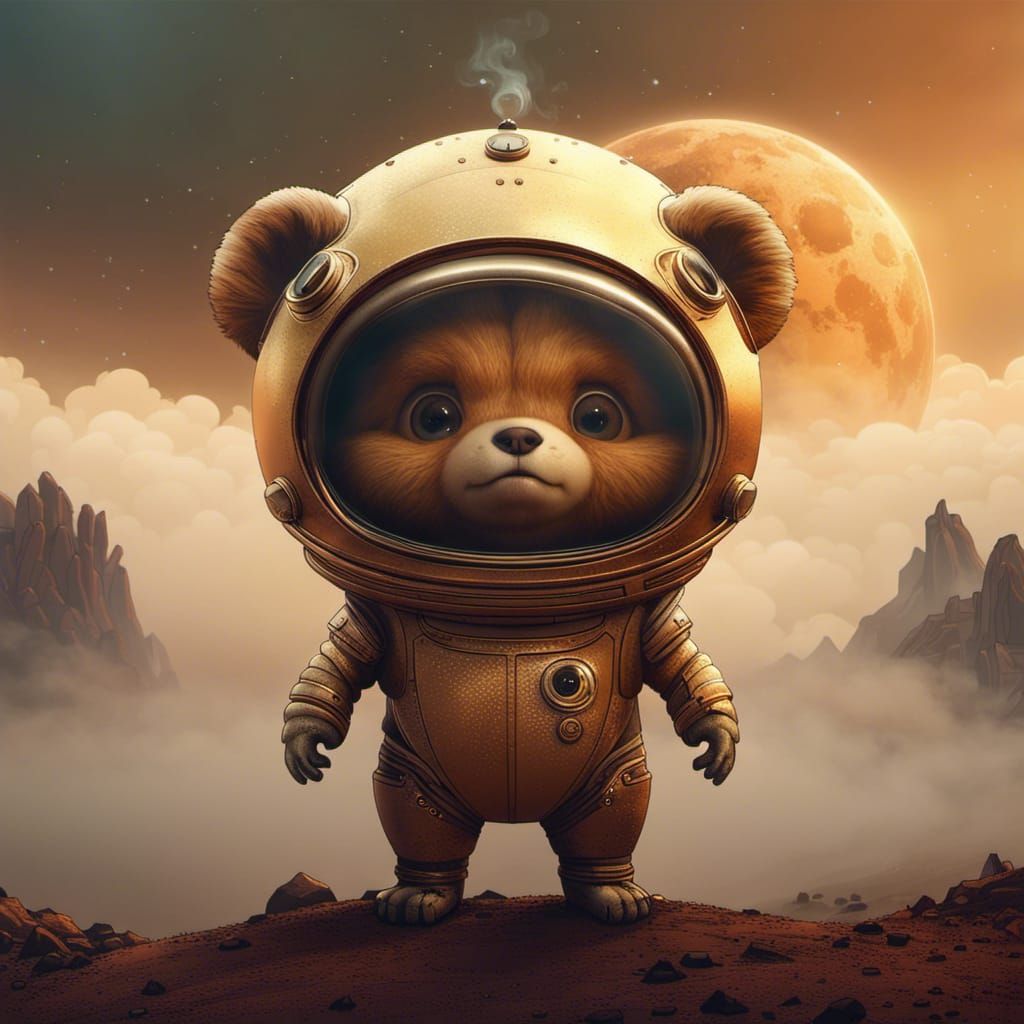 Portrait of a Cute Chibi Golden mercury chrome Beautiful Grizzly Bear ...