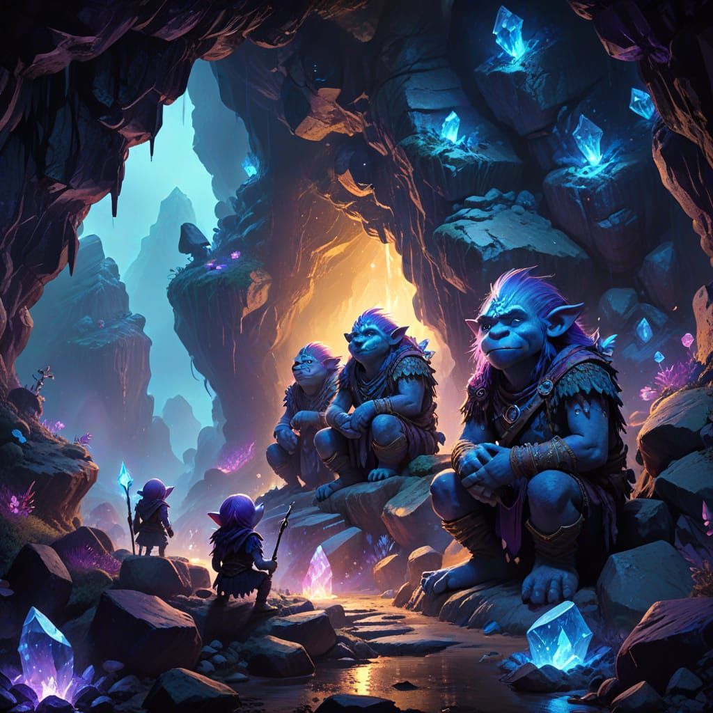 Trolls Guarding a Crystal Cave: Fantasy Concept Ar... - AI Art