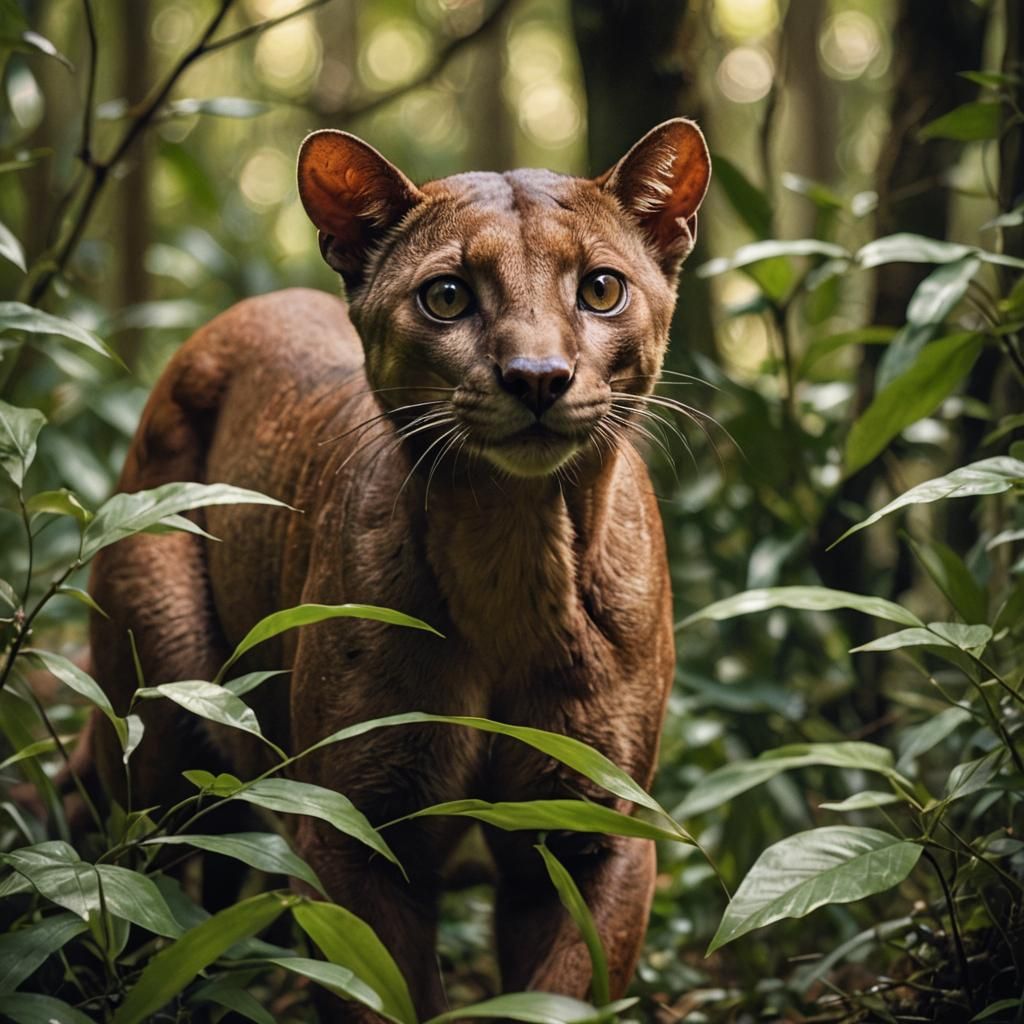 The Hunter - Cinematic Landscape of a Fossa in Lush Greenery