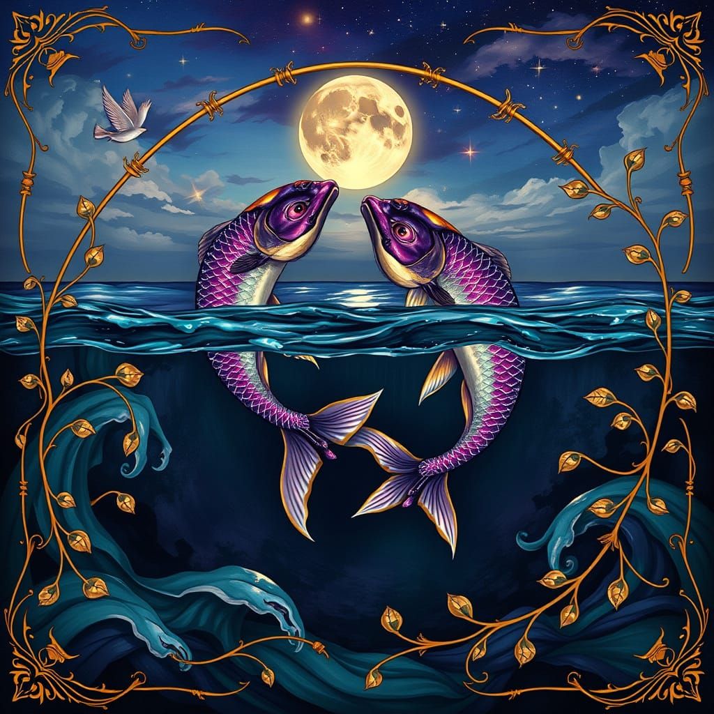 Ethereal Zodiac Fish in Celestial Dreamscape - AI Art