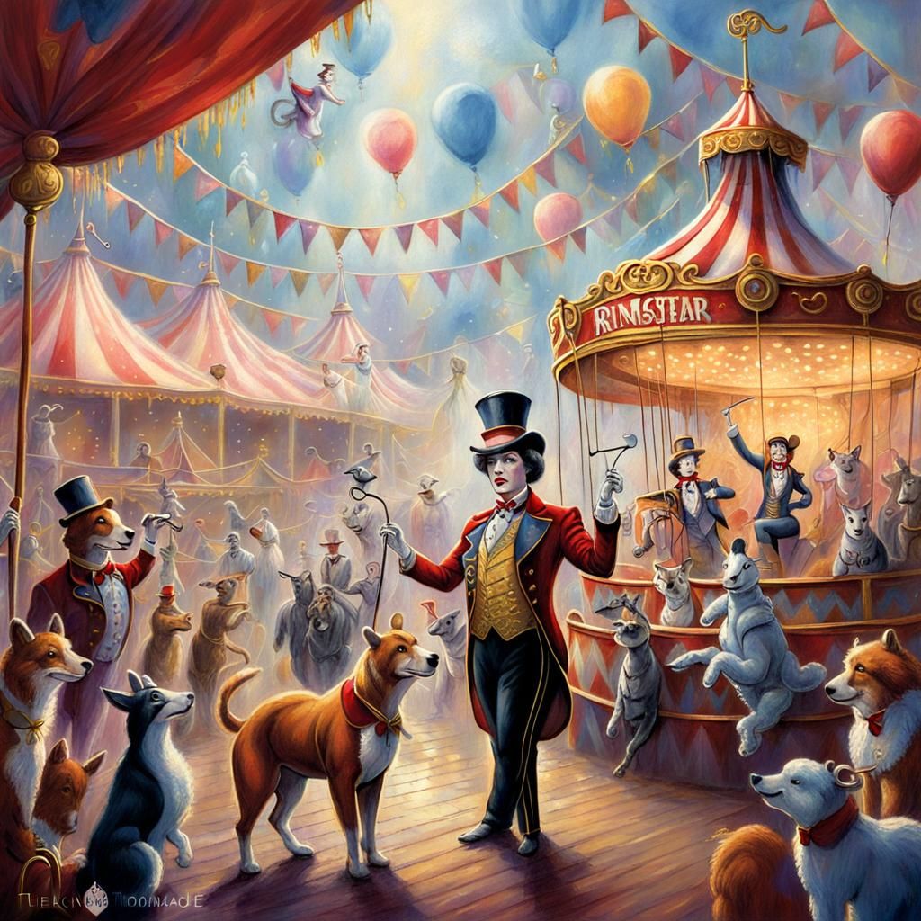 A circus-themed birthday with the girl as the ringmaster and cartoon ...