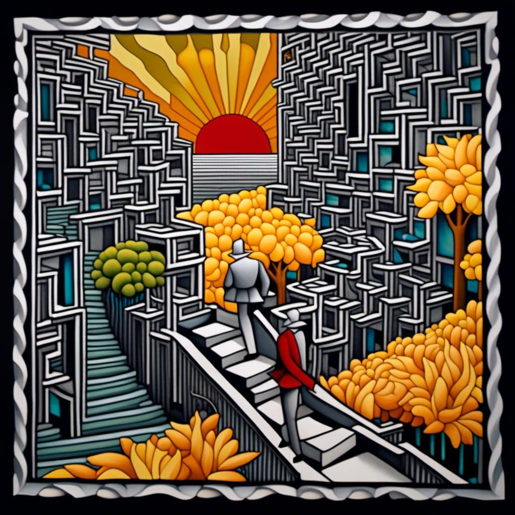 Escher Cornfield staircase Maze inticate maze maze three dimensional ...