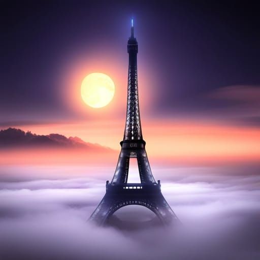Eiffel Tower Alone Above the Fog - AI Generated Artwork - NightCafe Creator