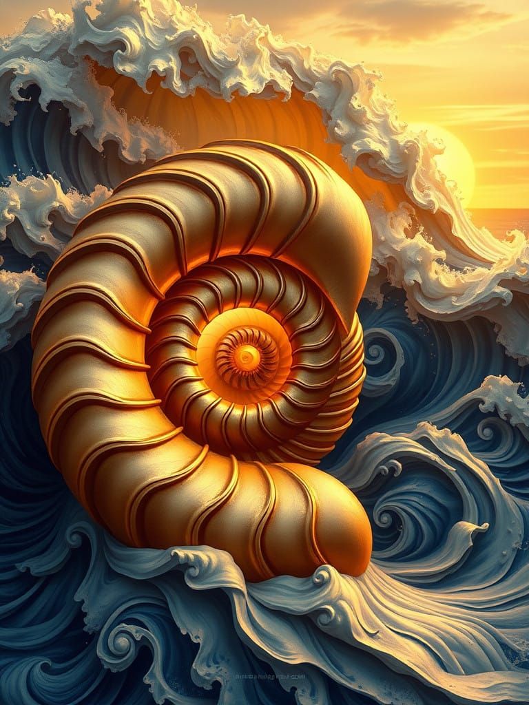 Perfect curves of a nautilus shell and the sea waves , perfect sine ...