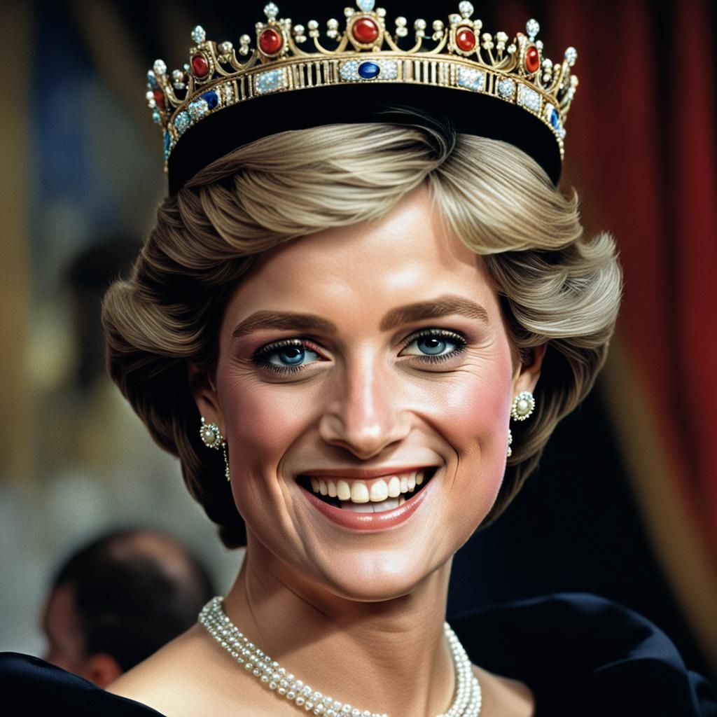 the beautiful princess lady Diana of England wears a pompous black ...
