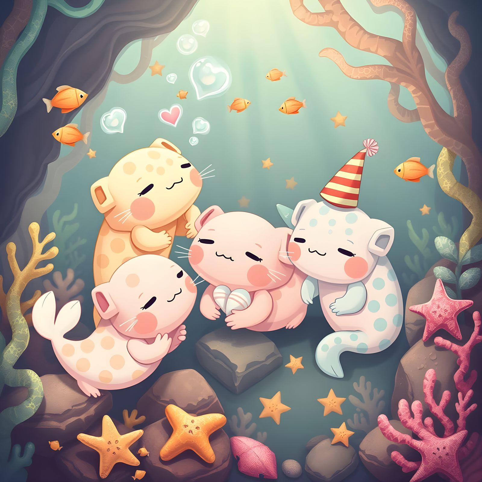 Carrying a baby - Whimsical Chibi Axolotls Play Together in ...