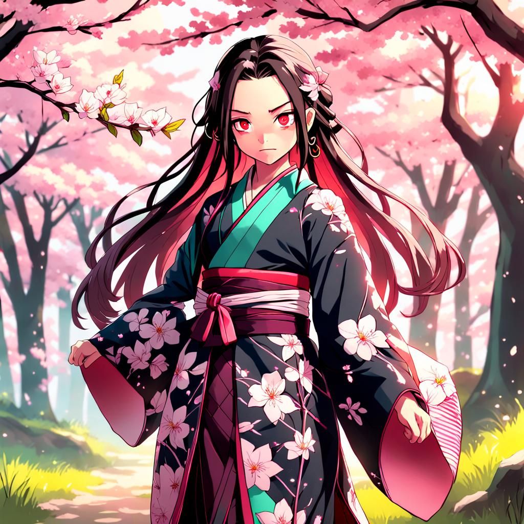 nezuko from demon slayer - Serene Nezuko Amidst Cherry Bloss...