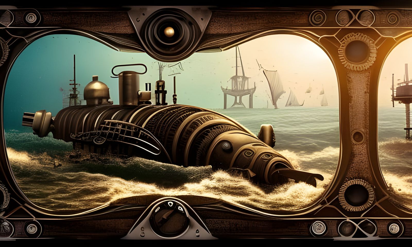 Steampunk submarine emerging from the ocean - AI Generated Artwork ...
