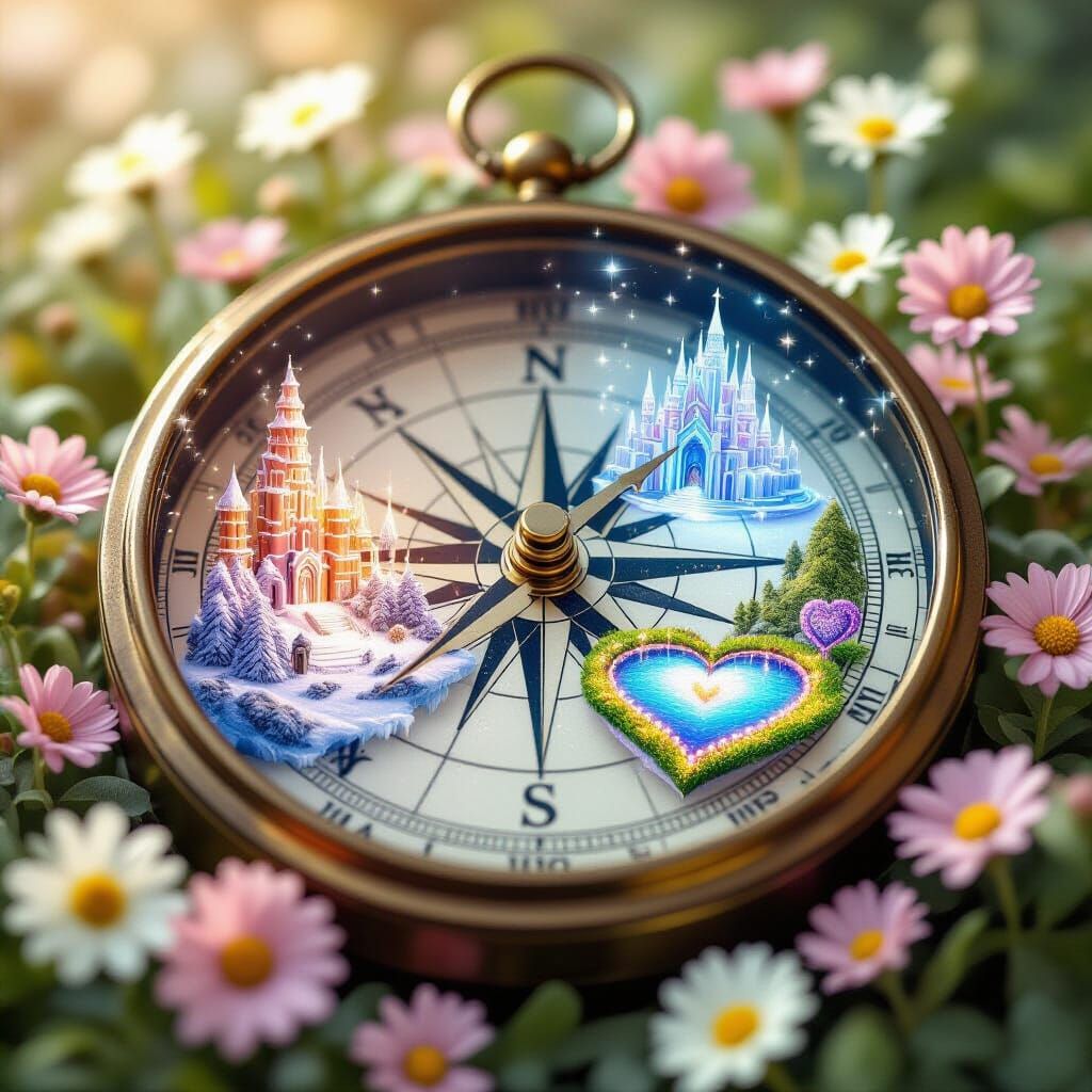 Enchanted Compass with Magical Landscapes, Profess... - AI Art
