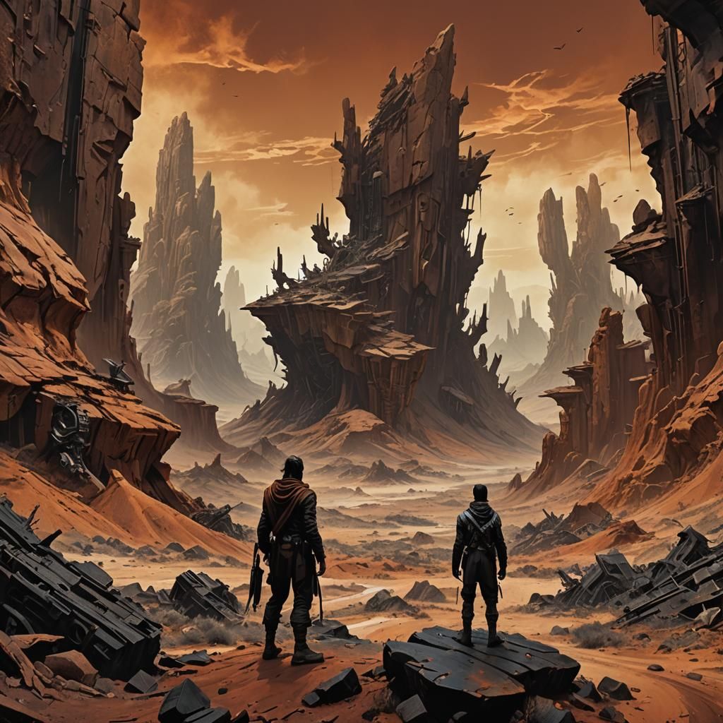 Post apocalyptic - Biomechanical Surrealist in Rust-Hued Wi...