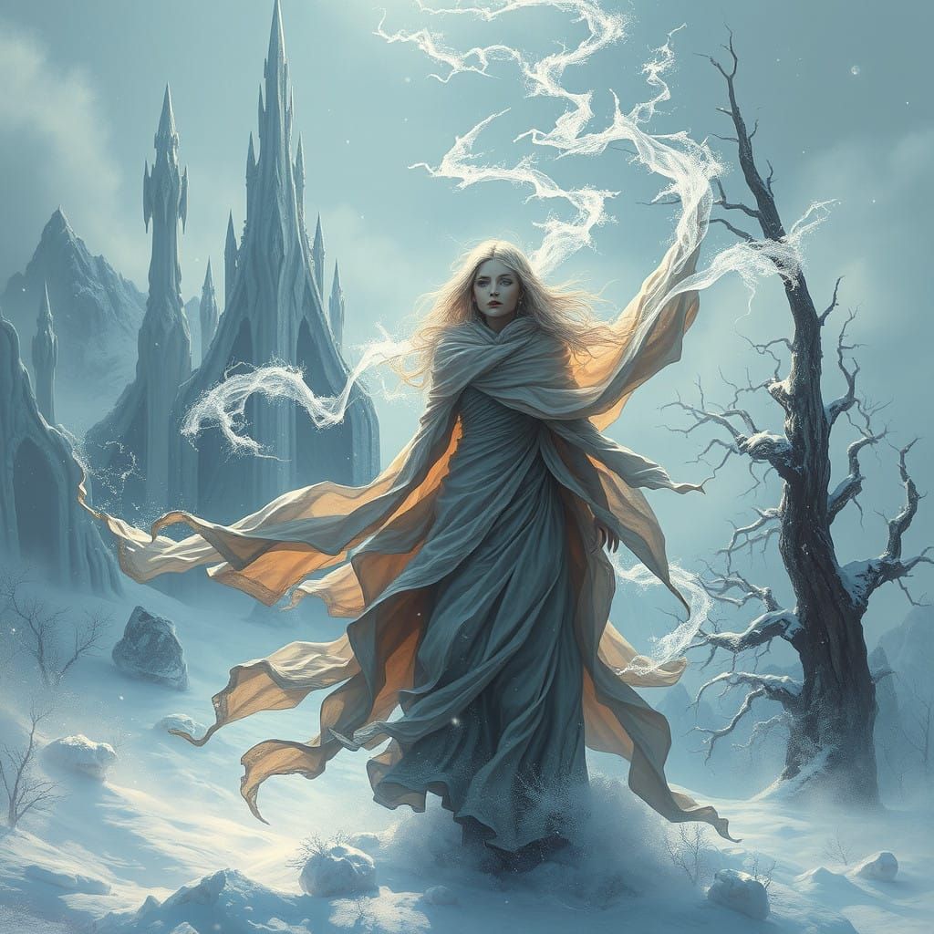 The Ghost of Winter - Ethereal Winter Spirit in Snowy Cryst...