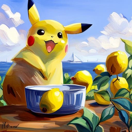 Pikachu eating lemons! - AI Generated Artwork - NightCafe Creator