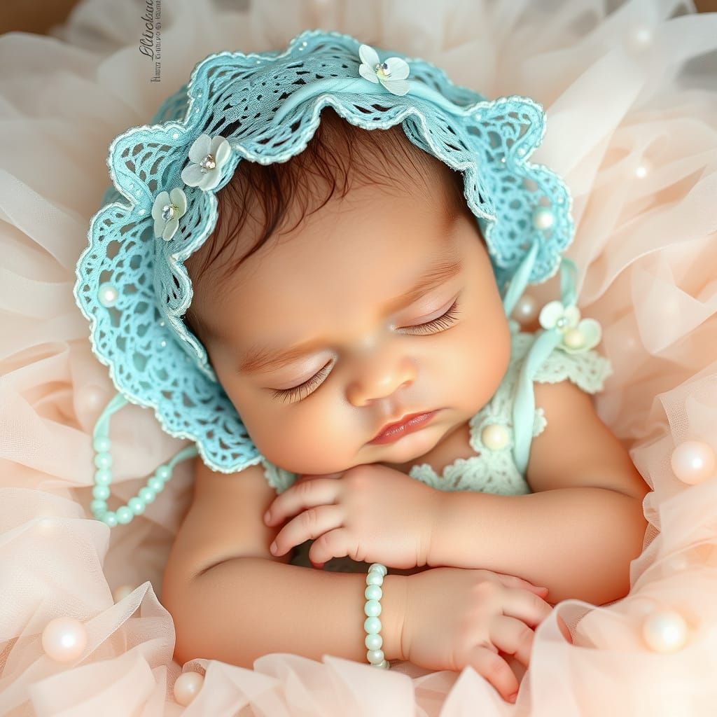 Baby Princess in Mint Green Dreamscape - AI Art