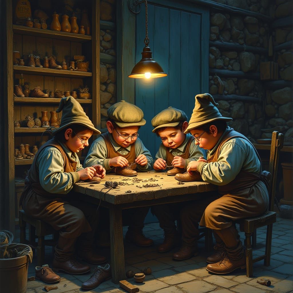 Brownies as Medieval Cobblers at Midnight - AI Art