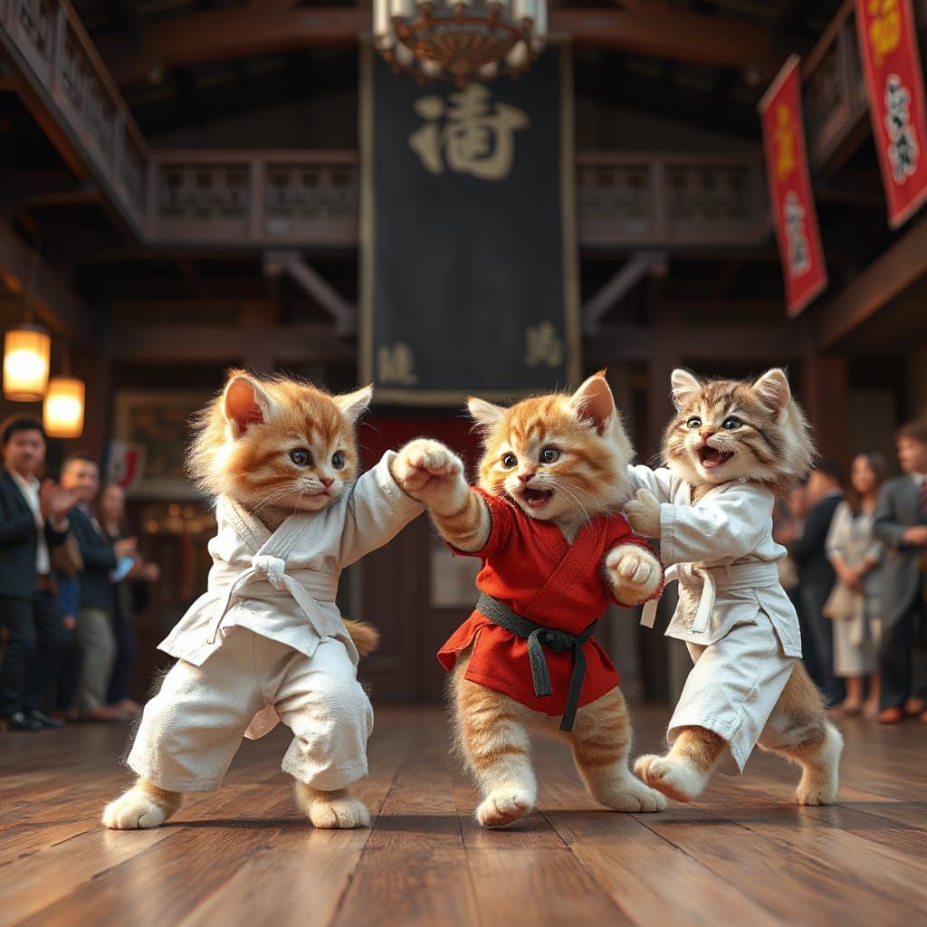 Cat-rate! - Fluffy Kittens Sparring in Karate Dojo, Hyperrea...