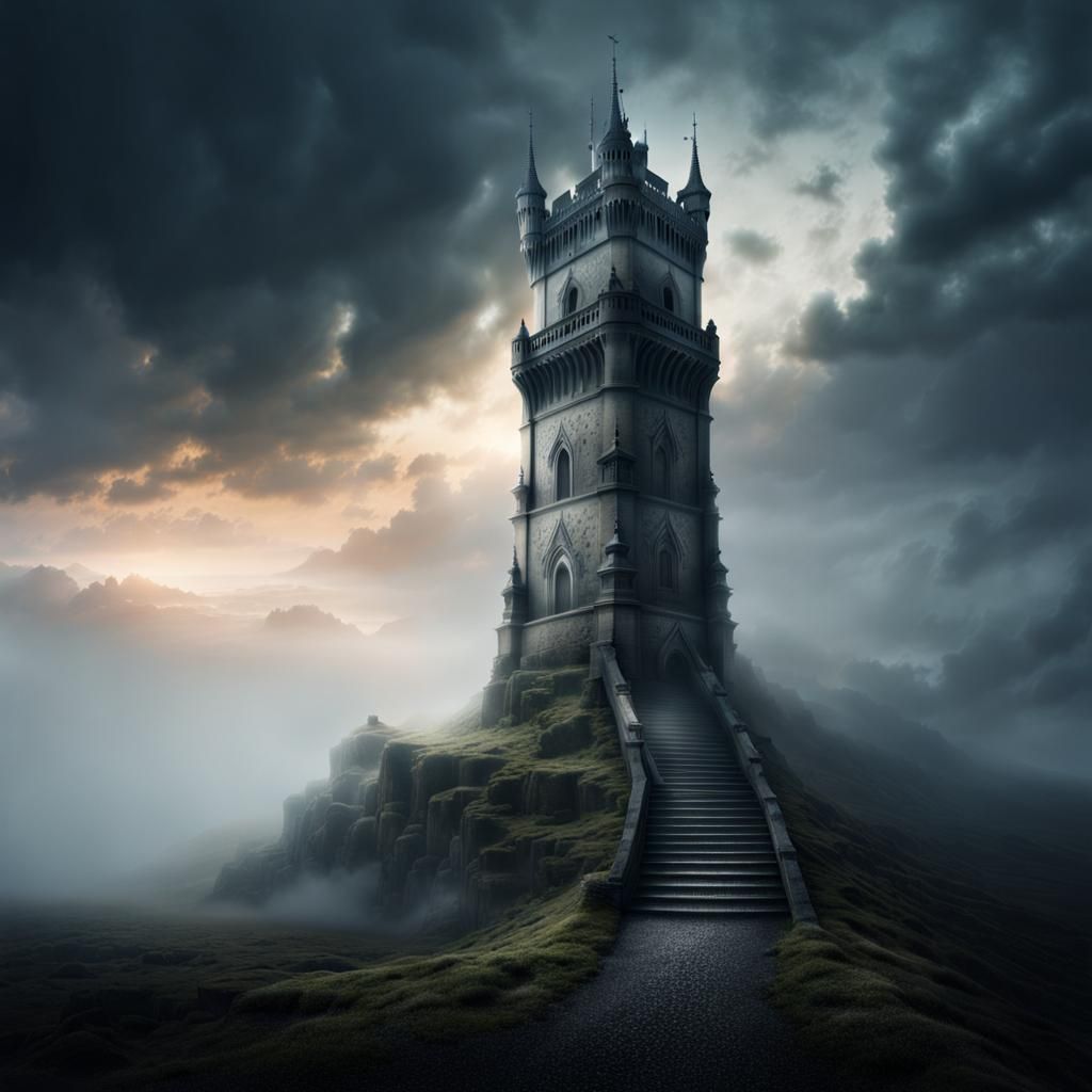 Mysterious old tower - Mysterious Tower Shrouded in Fog: Di...