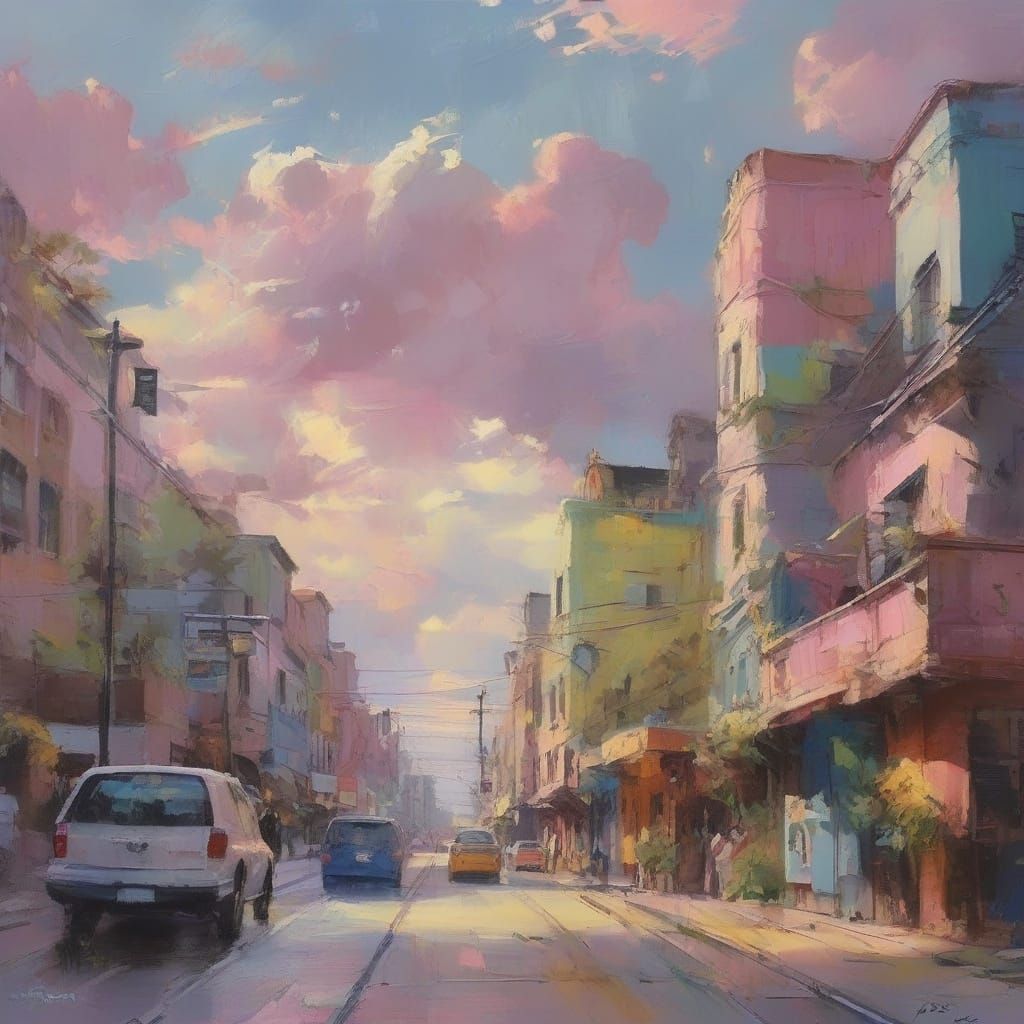 watercolor nostalgic era of 90's anime slums architecture with mild ...