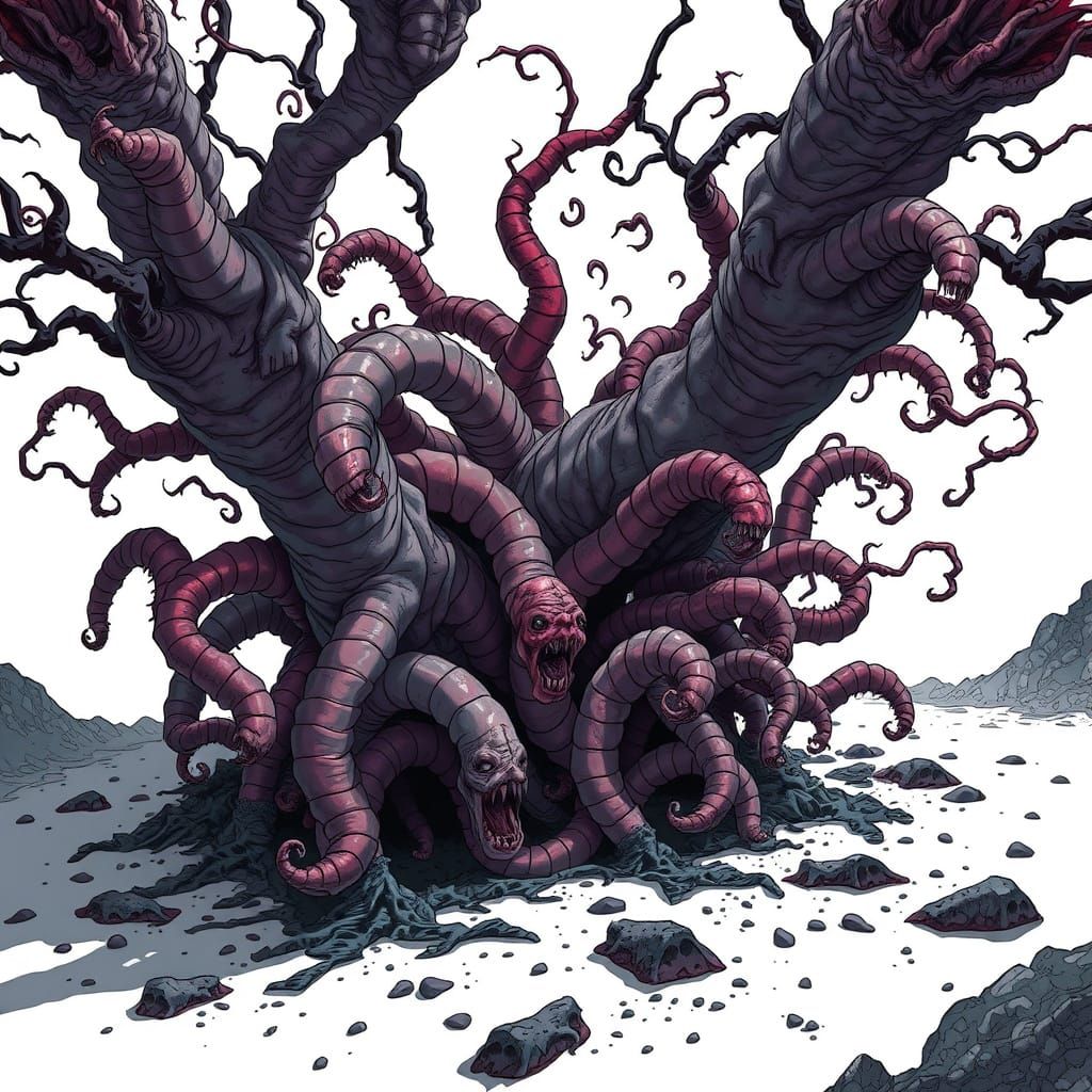 Grotesque Maggot Mass Rises from the Earth in Anim... - AI Art