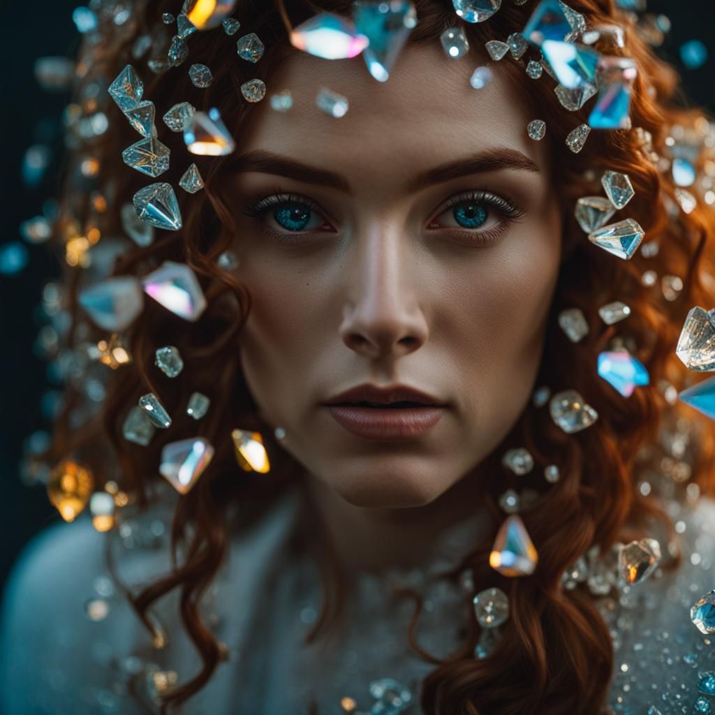 Cinematic photography crystal concrete diamonds agglomeration woman ...