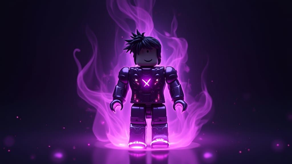 Futuristic Roblox Character with Vibrant Purple Au... - AI Art