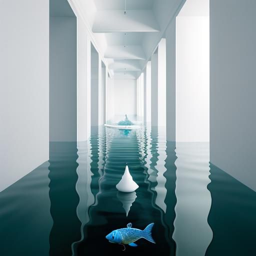 White Ceramic Room Flood with Calm Water Fish Tail--Kenopsia Weird Core ...