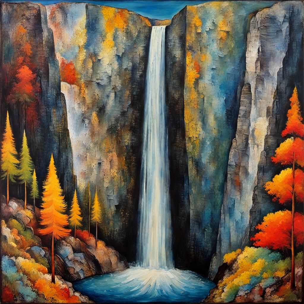 Gorge with waterfall - AI Generated Artwork - NightCafe Creator