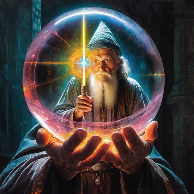 Medieval Wizard peers into the future ... - AI Generated Artwork ...