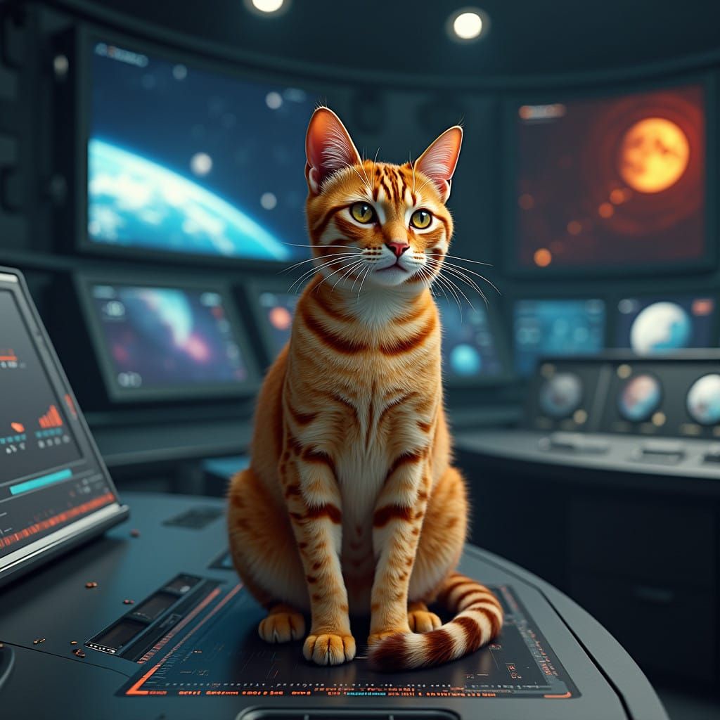 nasa cat - Realistic NASA Cat in Futuristic Console Room