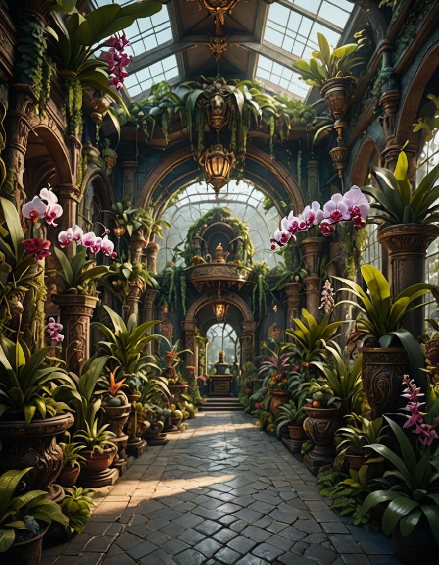 A widescreen background of a fantasy museum of plants - AI Generated ...