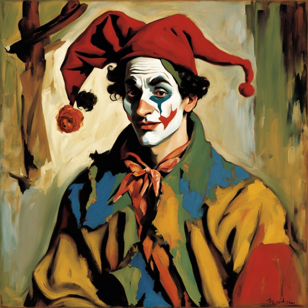 Roguish Jester in Vibrant Motley, 19th-Century Tav... - AI Art