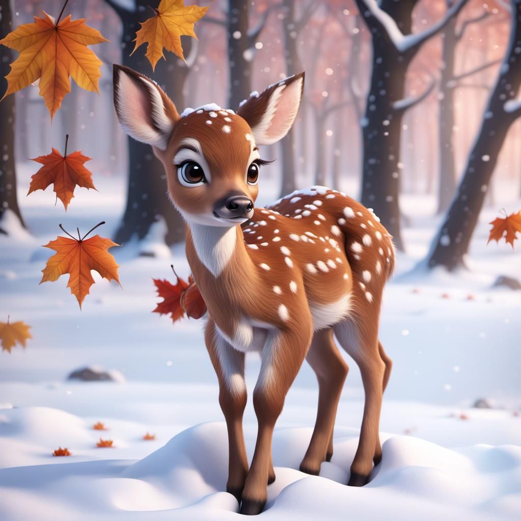 Fawn in winter snow - AI Generated Artwork - NightCafe Creator