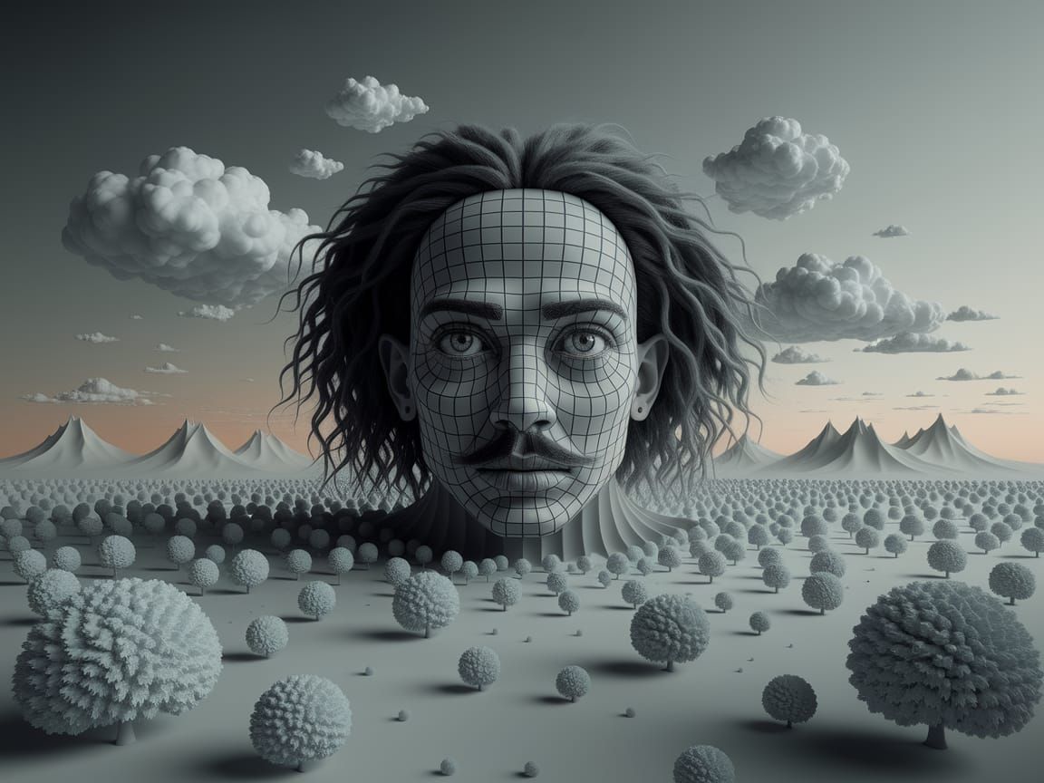 Surreal Face Emerges from Geometric Dreamscape - AI Art