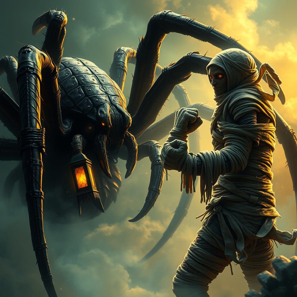 Colossal Spider Battles Ancient Mummy in Mystical ... - AI Art