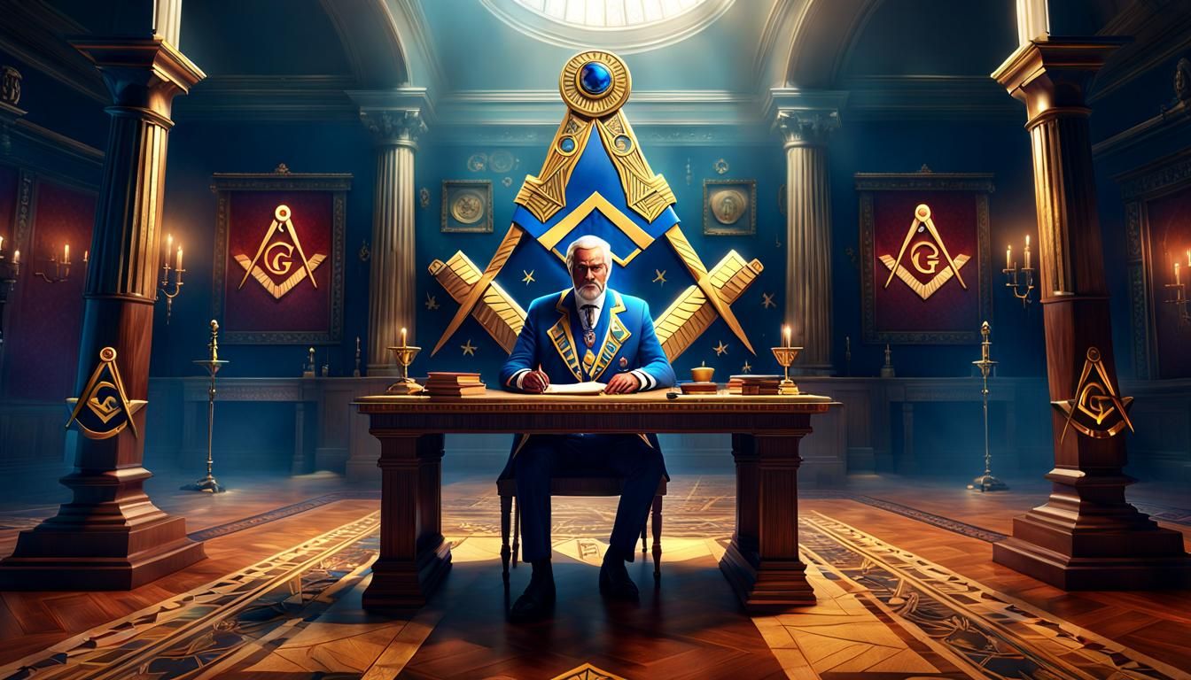 mysterious Freemason in a mysterious masonic lodge, strange symbols ...