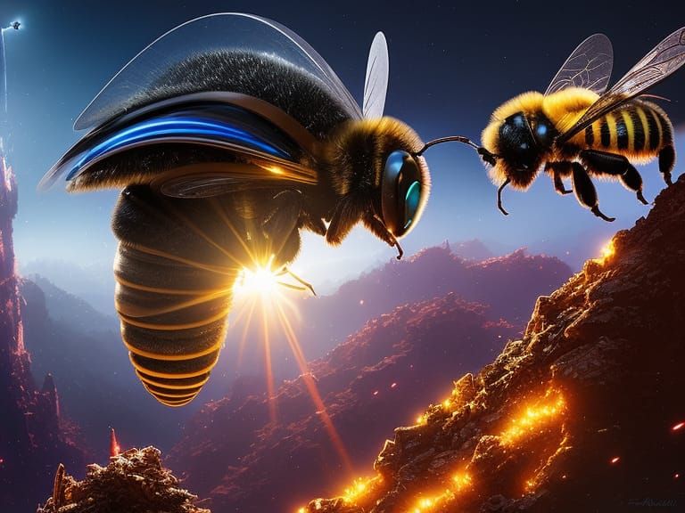 Hyperdeteiled Galaxy Bee sitting on desk Magical, Intricate, Digital ...