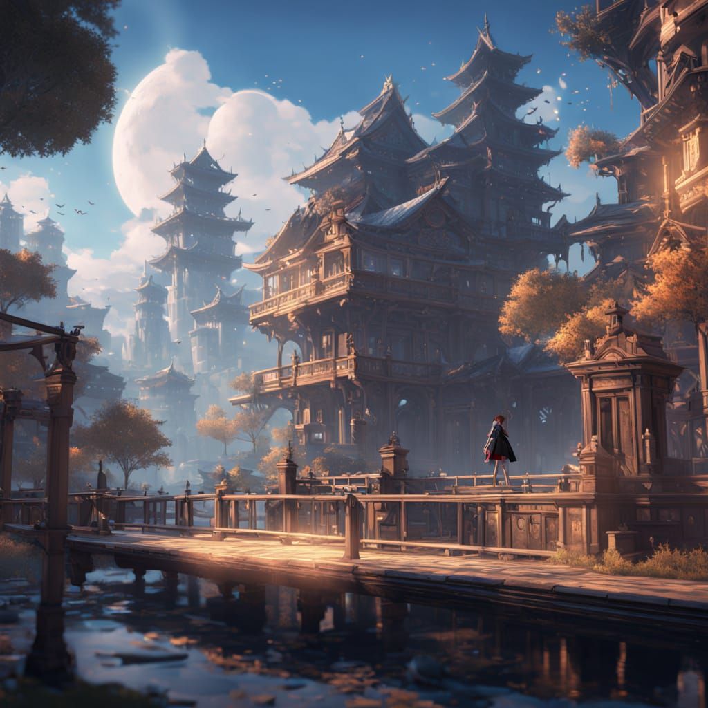 look at the details.. - Vibrant Cityscape Girl in Anime Styl...