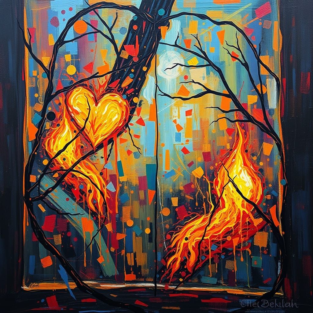 The burning Heart - Soul on Fire in Neo-Impressionist Brush...