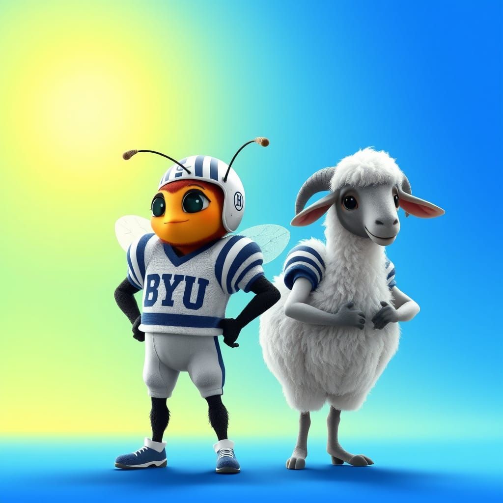 Bee and Ewe in BYU Football Uniforms: Whimsical Di... - AI Art