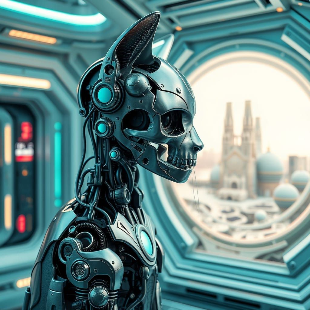 Robocat Skeleton #1 - Ethereal Robot Cat Amidst Holographic ...