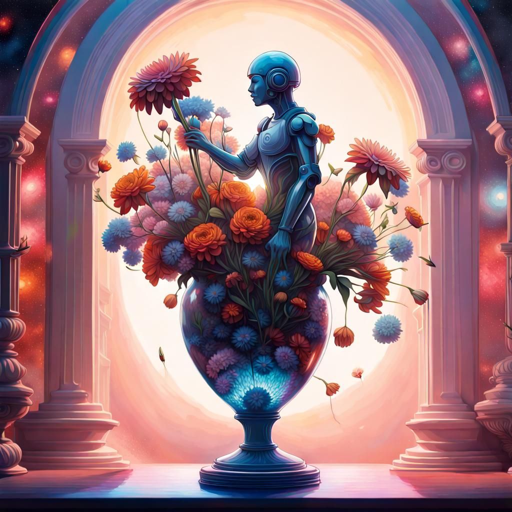 Humanoid holding up fresh with Flowers in Vase 💐🌼🌸🌹🌻🌺🏵️🏺 - AI Generated ...