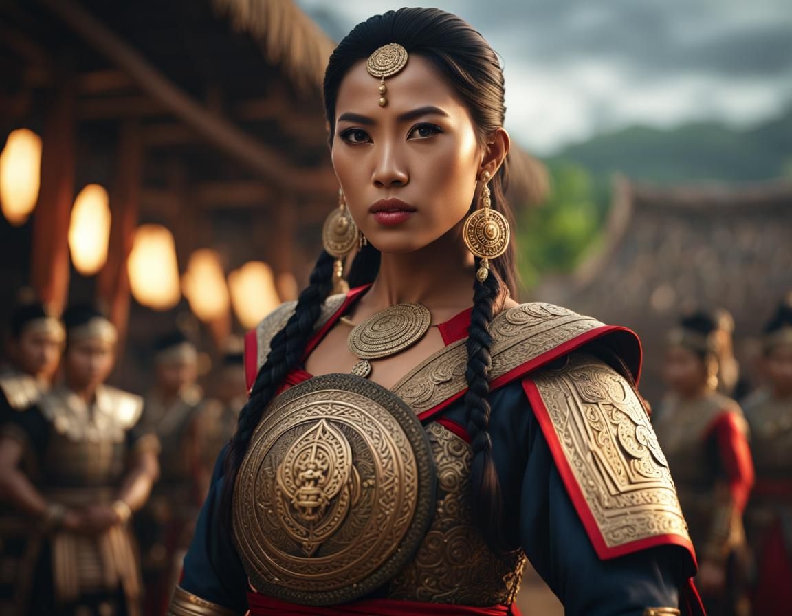 Full length portrait of a beautiful pinoy woman warrior in traditional ...