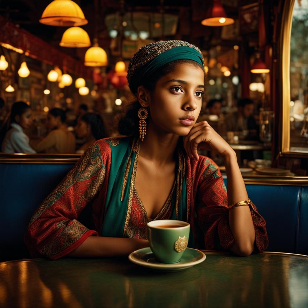 Girl in café - AI Generated Artwork - NightCafe Creator