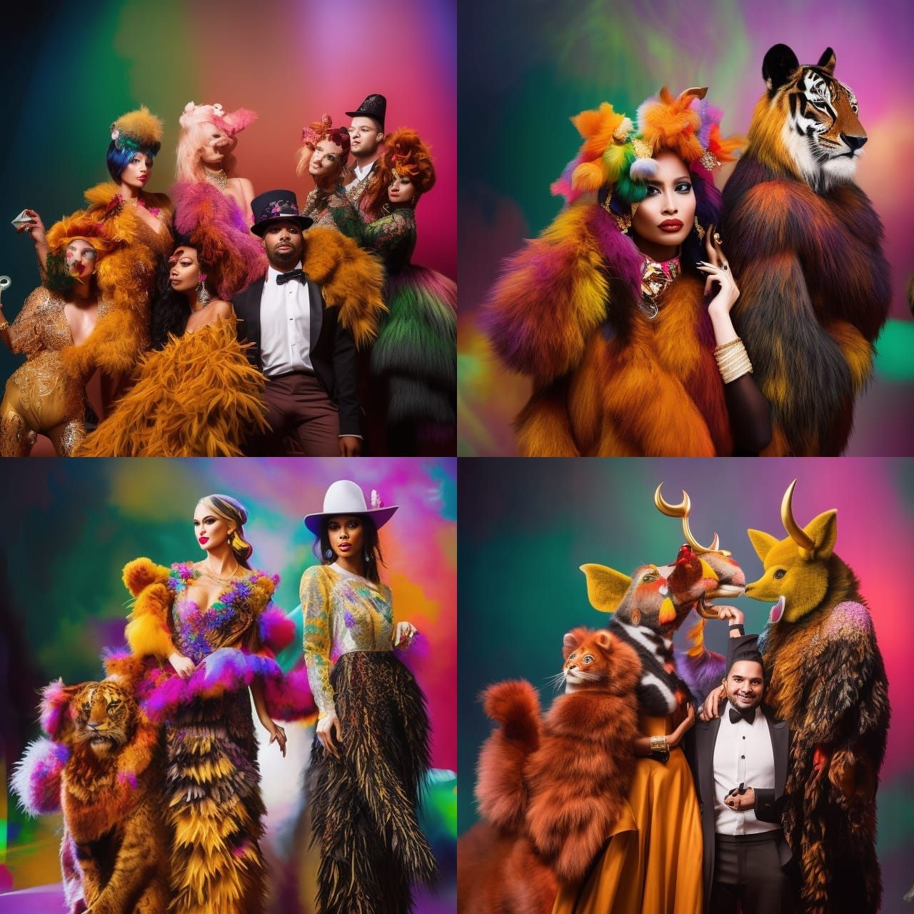 Smooth Full view portrait of wild animals, elegantly dressed in party ...
