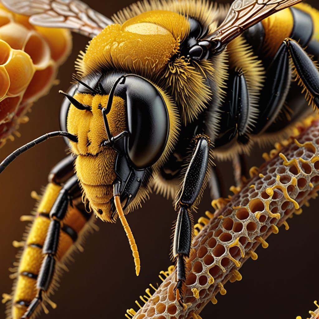honey bees - Detailed Bee Stinger Penetration in Macro Photo...
